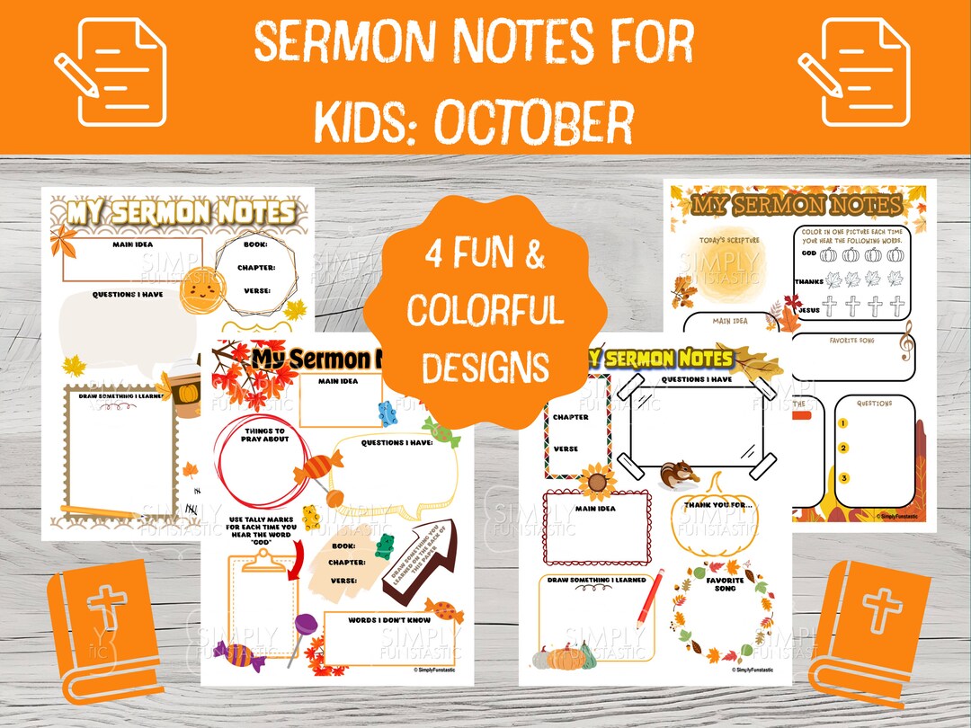 Kids October Sermon Notes: Colorful Bible Study Worksheet (PDF) - Etsy