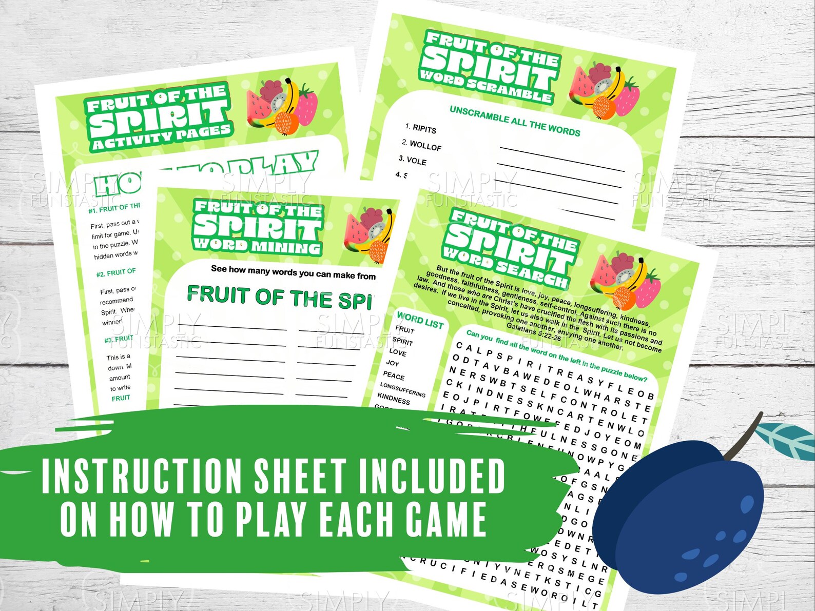 Fruit of the Spirit Bible Activity Pages, Fruit of the Spirit Games ...