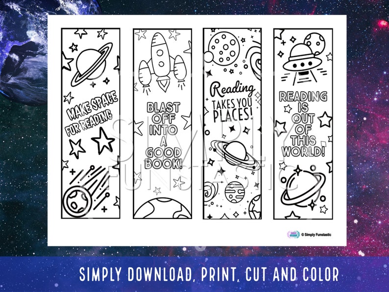 Outer Space Coloring Bookmarks: Reading Theme, Set of 4 (printable ...