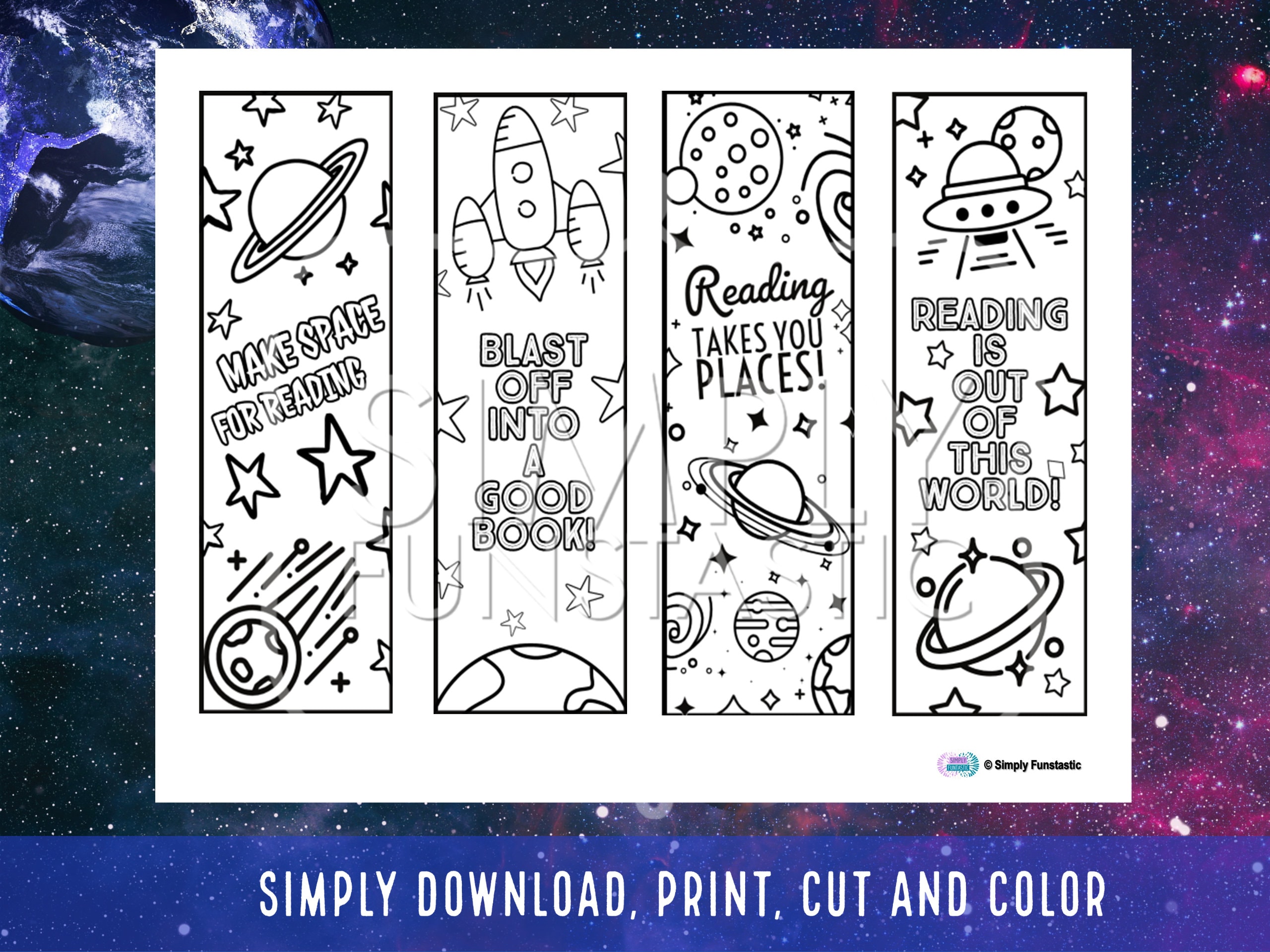 Outer Space Reading Color Your Own Bookmarks Set of 4 | Outer Space ...