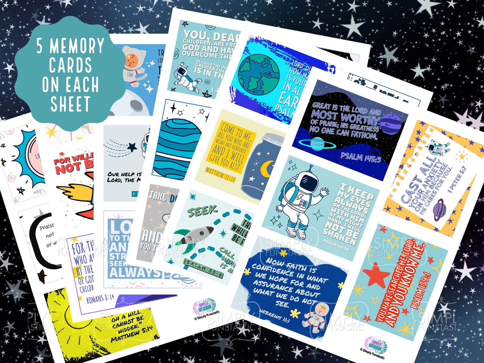 30 Outer Space Kids Scripture Cards children's Memory Verse Cards Bible ...