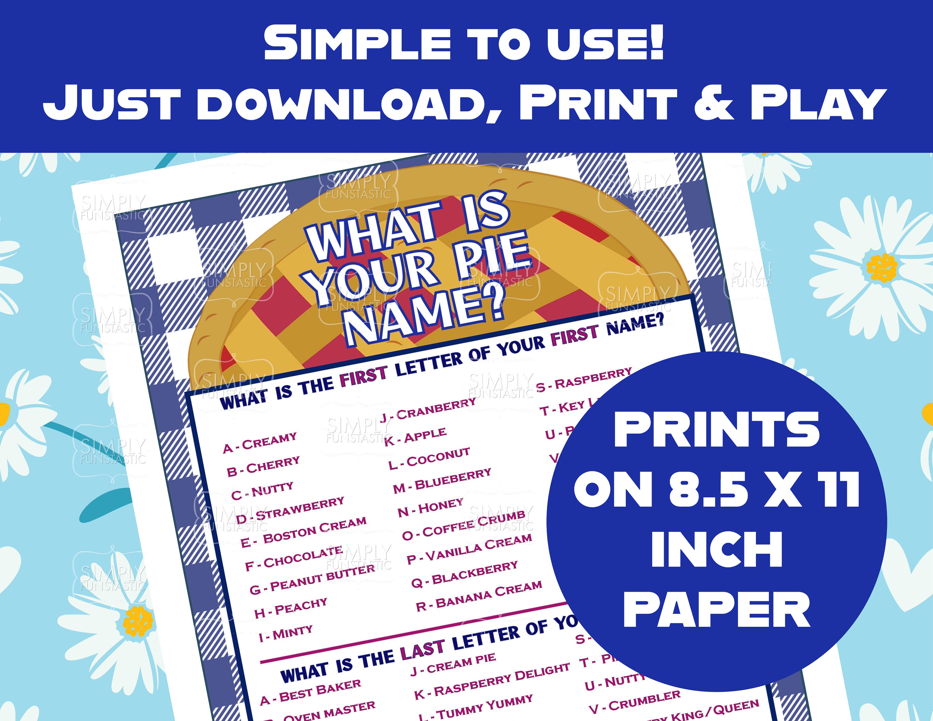 Pie Name Game: Birthday Party Printable Activity (digital Download) - Etsy
