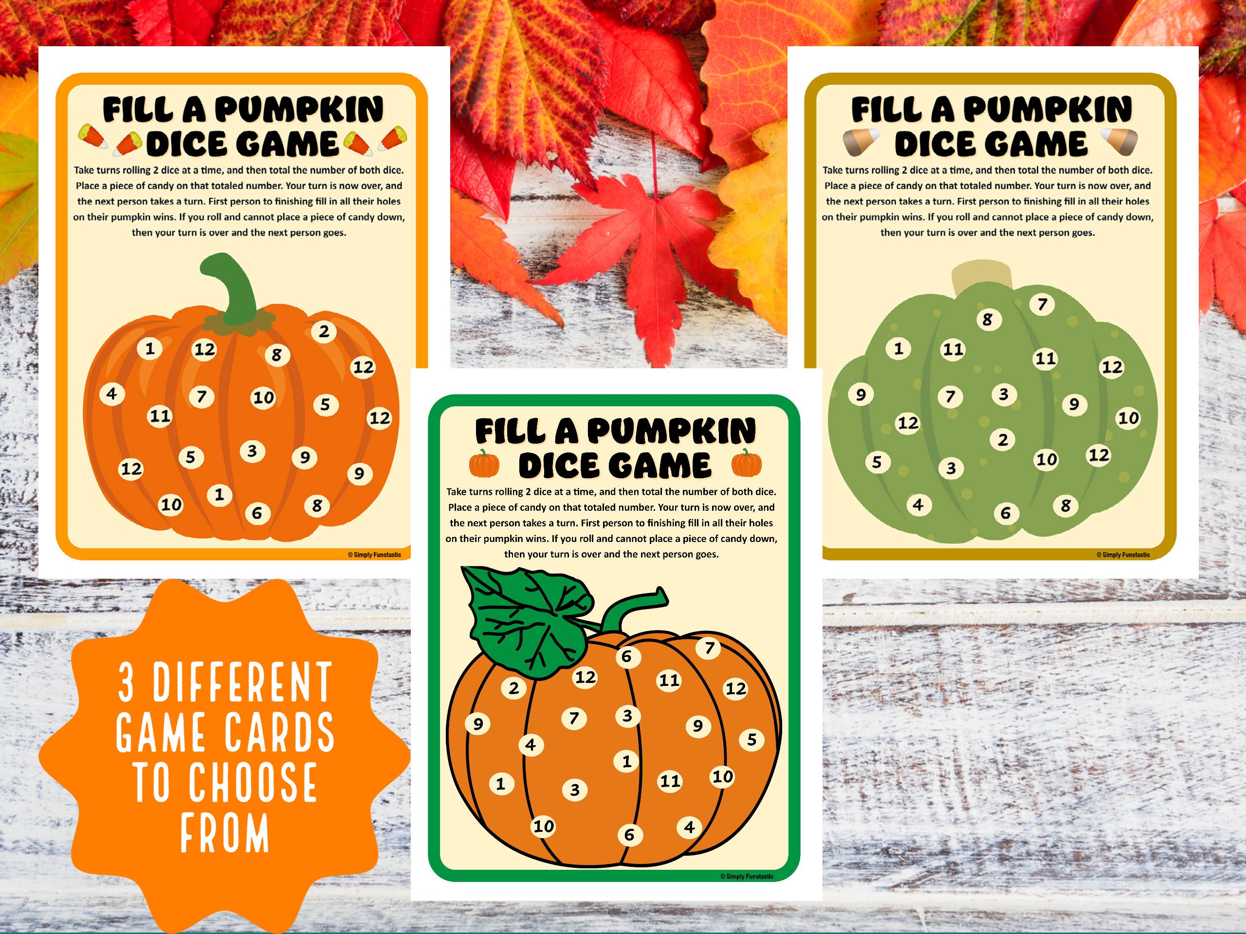 Fill A Pumpkin Dice Game Printable | Instant Download | Print Yourself ...