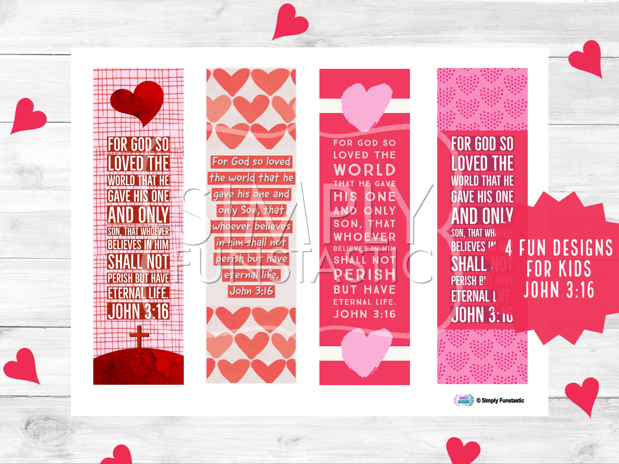 Children's Scripture Bookmarks Set of 4 Valentine Sunday School God's ...