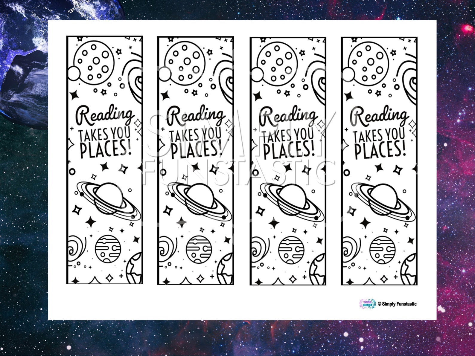Outer Space Reading Color Your Own Bookmarks Set of 4 Outer Space ...