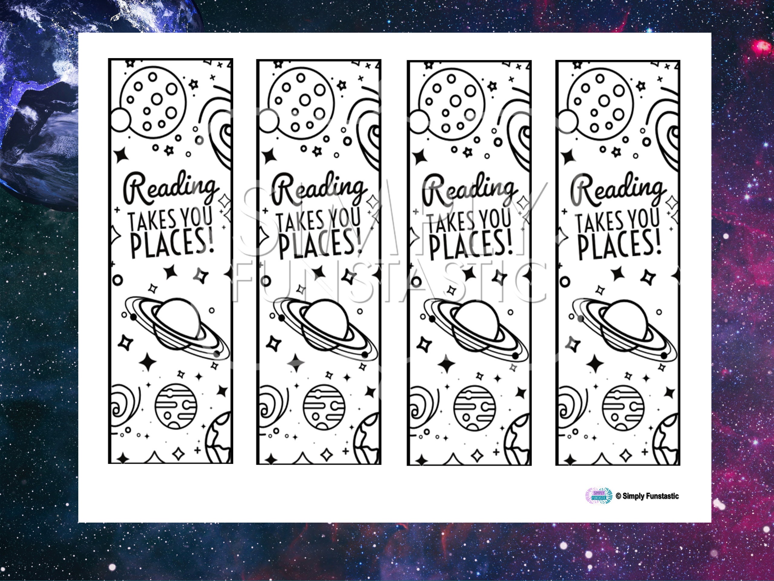 Outer Space Coloring Bookmarks: Reading Theme, Set of 4 (printable ...