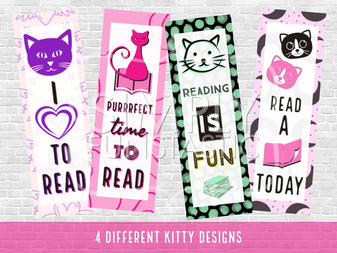 Kitty Cat Reading Bookmarks Set of 4 | Cat Animal Bookmarks | Classroom ...