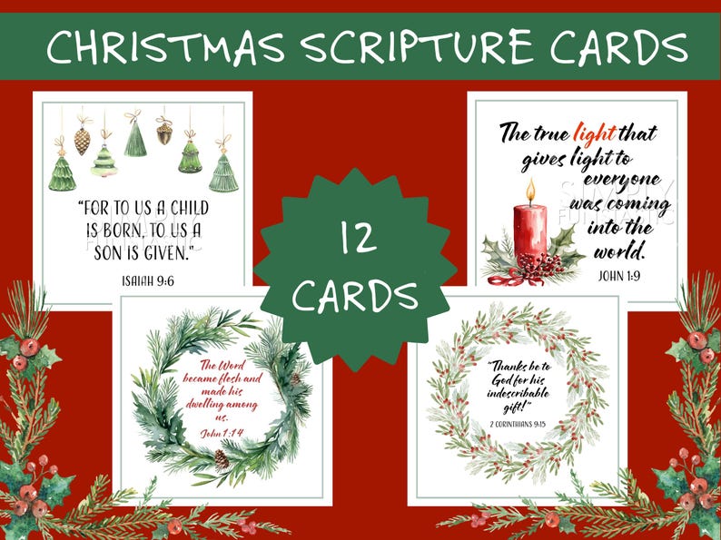 Christmas Scripture Cards, Christmas Bible Verse Cards, Christian ...