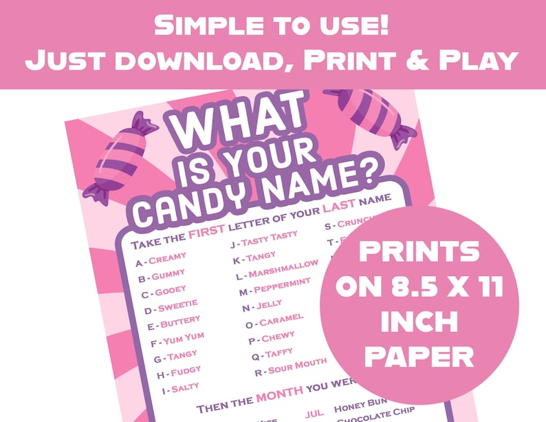 What is Your Candy Name?, Candy Game, Candy Name Tag, Candy Printable ...