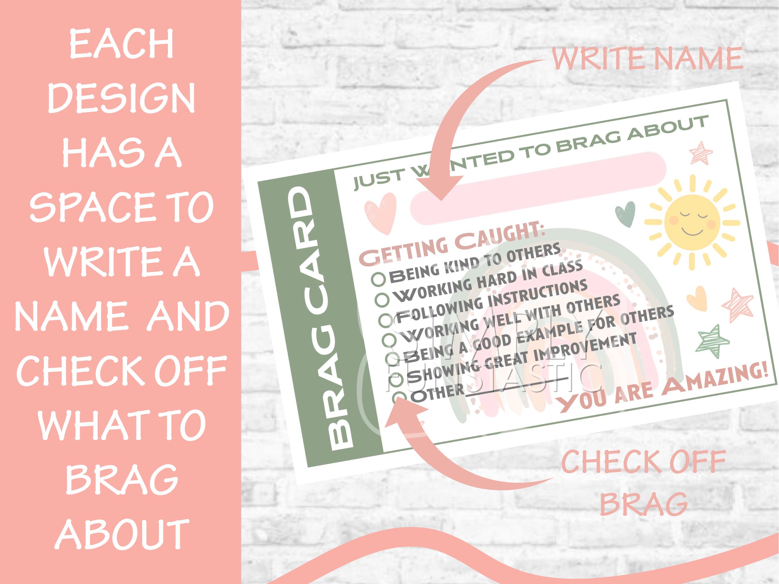 Boho Brag Cards for Preschool Kindergarten Elementary, Teacher Note ...