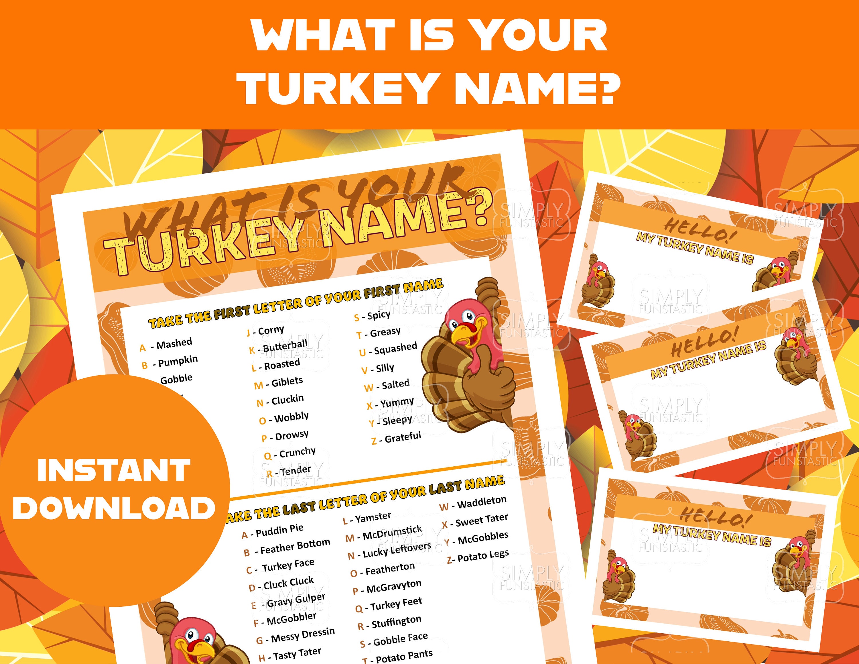 Turkey Name Game, Thanksgiving Printable Game, Thanksgiving Dinner Game ...