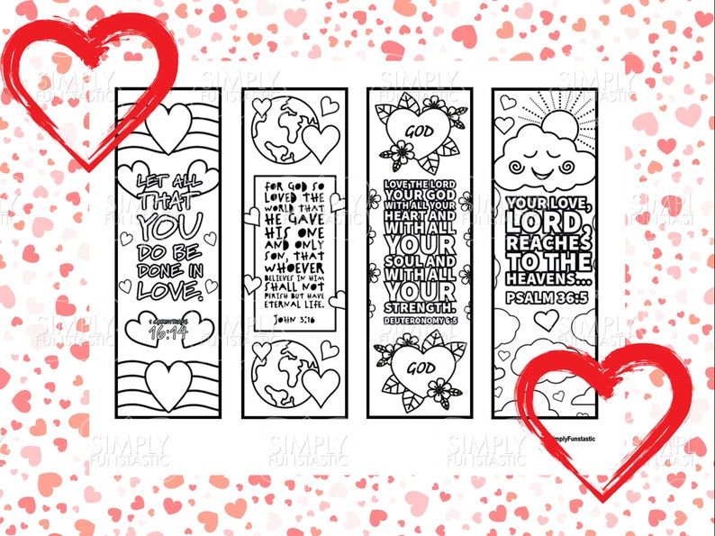 Color Your Bookmarks Love Bible Verses, Valentine Scripture Bookmarks ...
