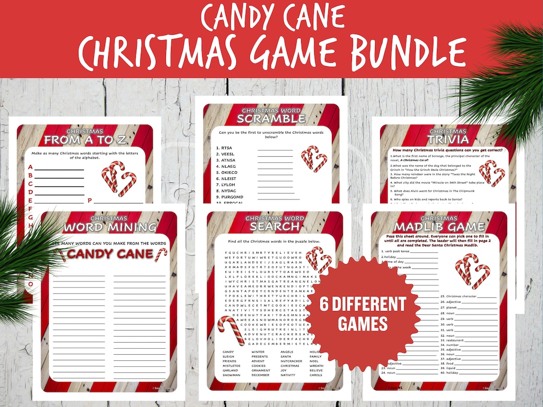 Candy Cane Christmas Party Games: Printable Holiday Bundle (instant ...