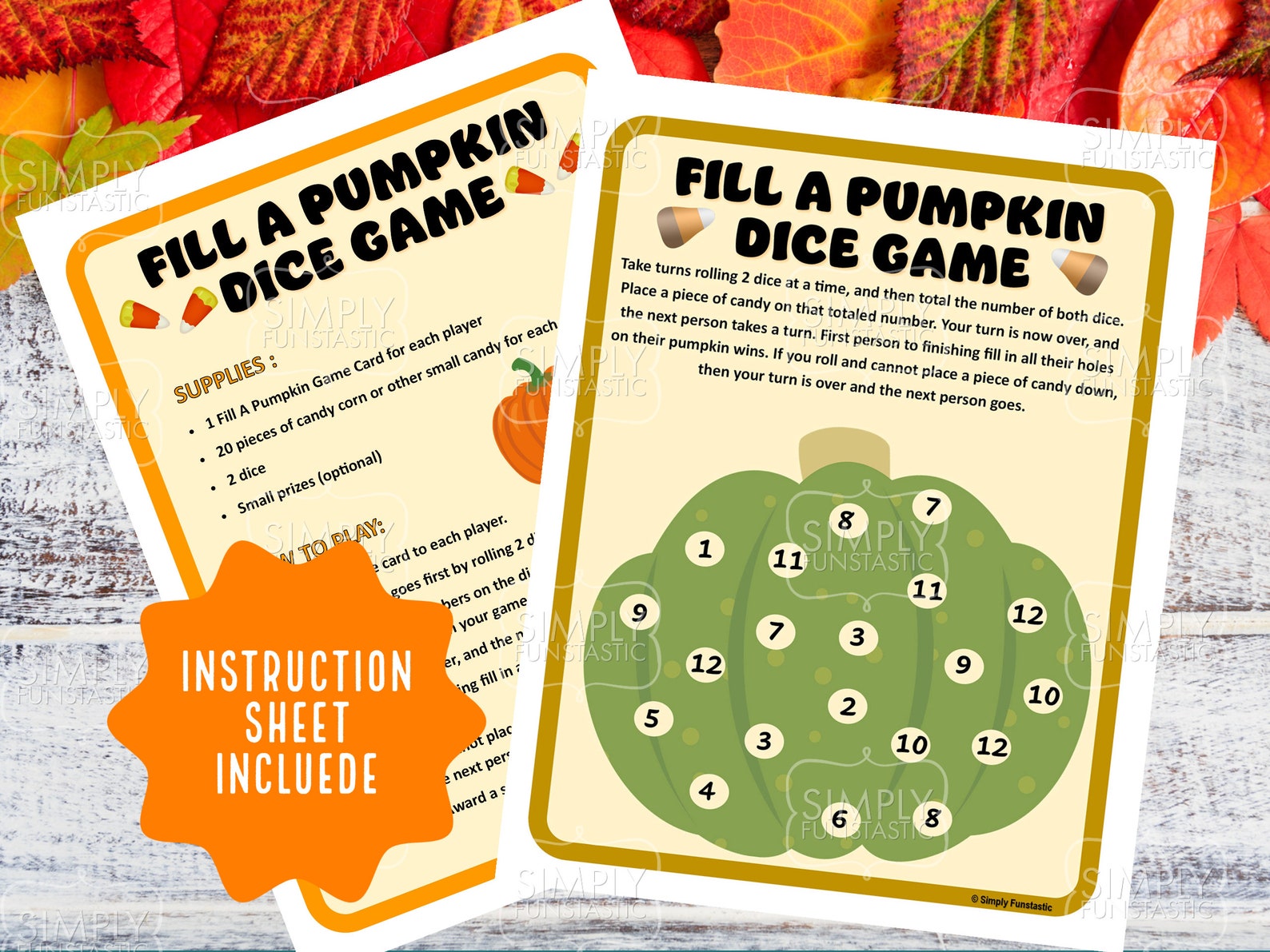 Fill A Pumpkin Dice Game Printable | Instant Download | Print Yourself ...