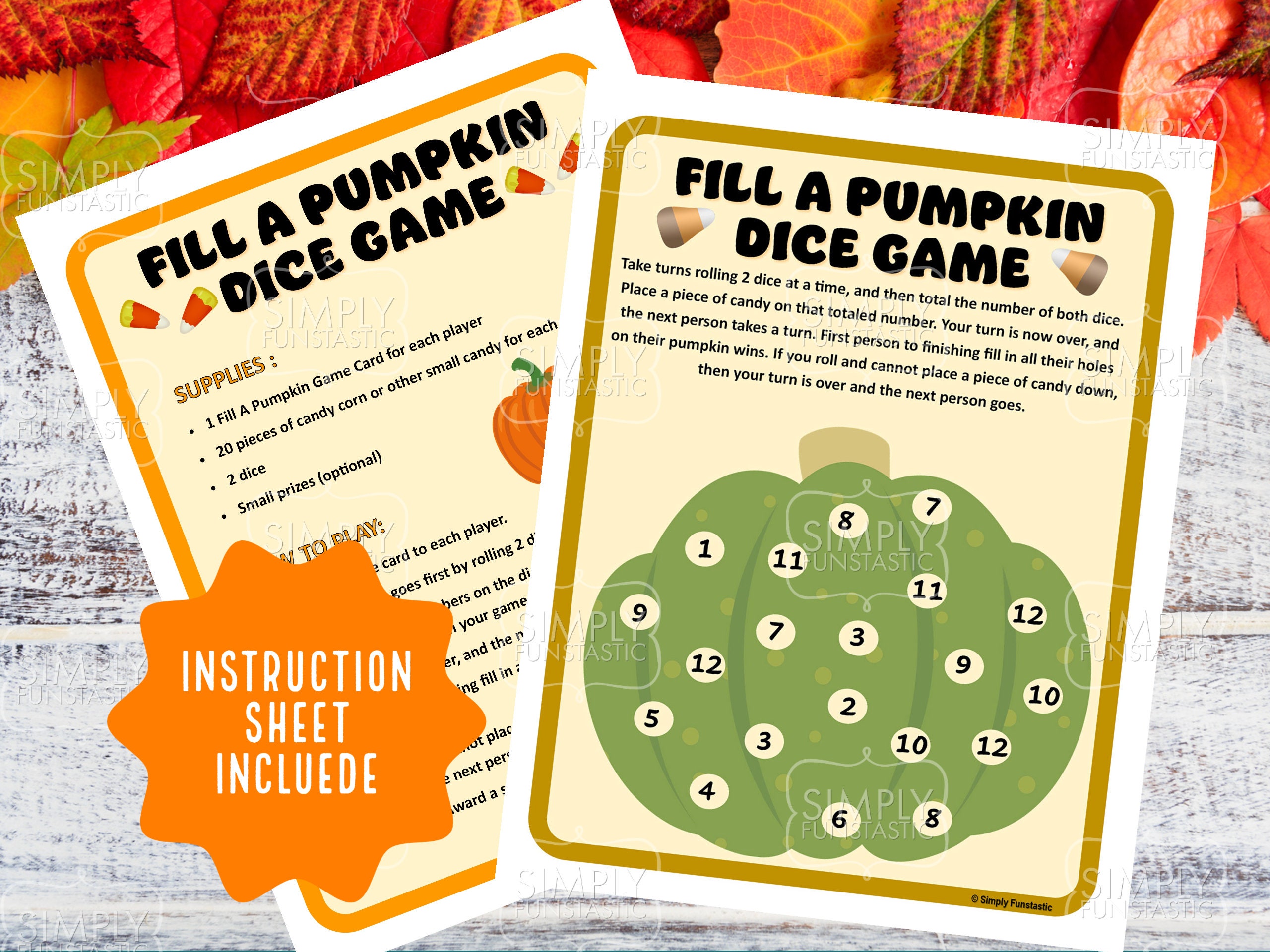 Fill A Pumpkin Dice Game Printable | Instant Download | Print Yourself ...