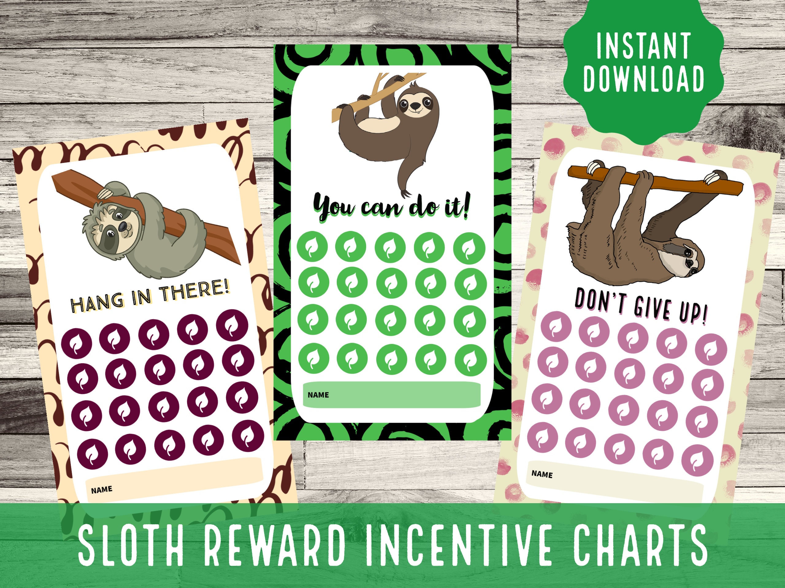 Sloth Reward Charts, Kids Chore & Potty Training Incentive Printable ...