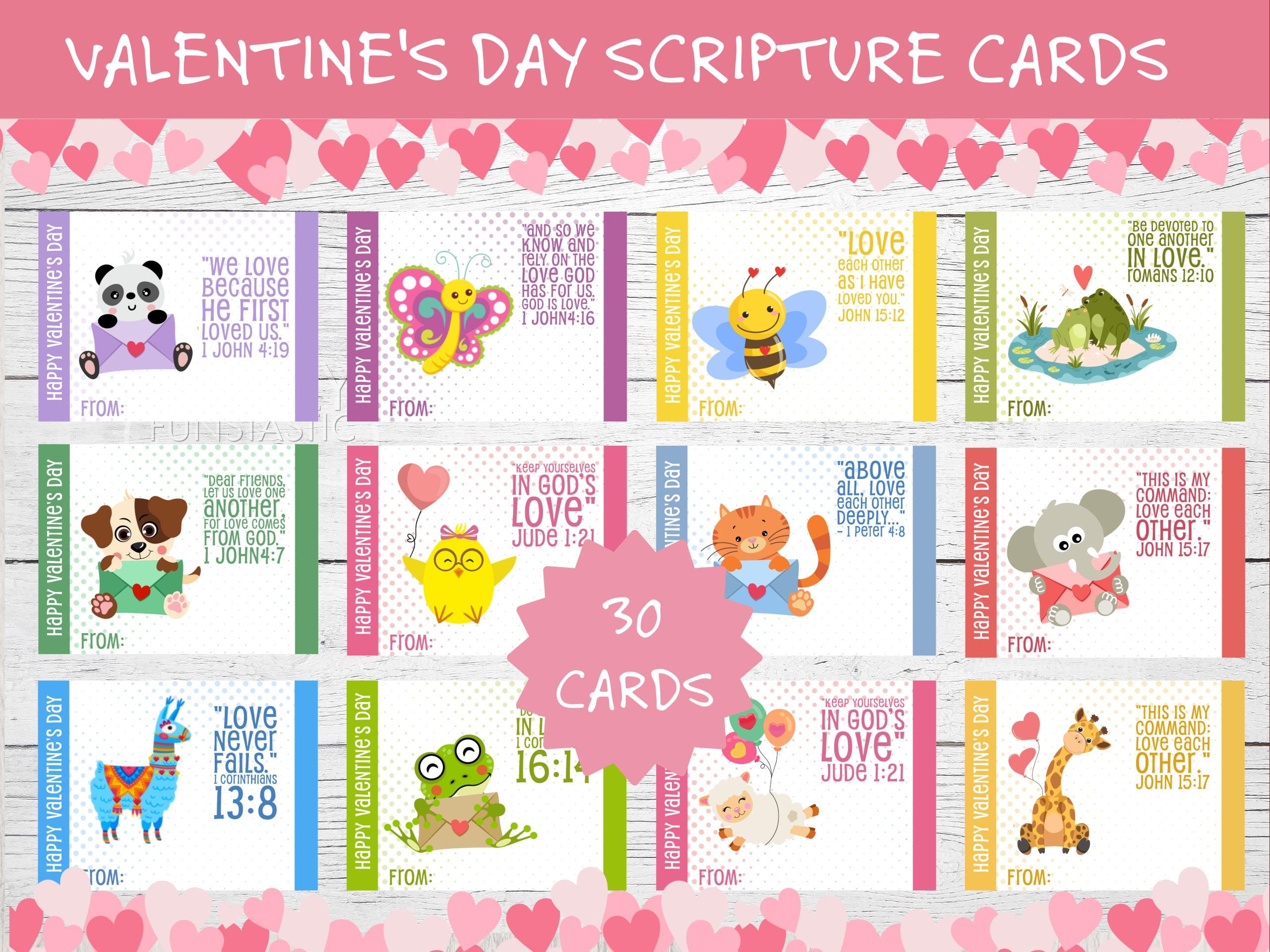 Bible Verse Valentine Cards, Kid’s Valentines Scripture Cards, Cute ...