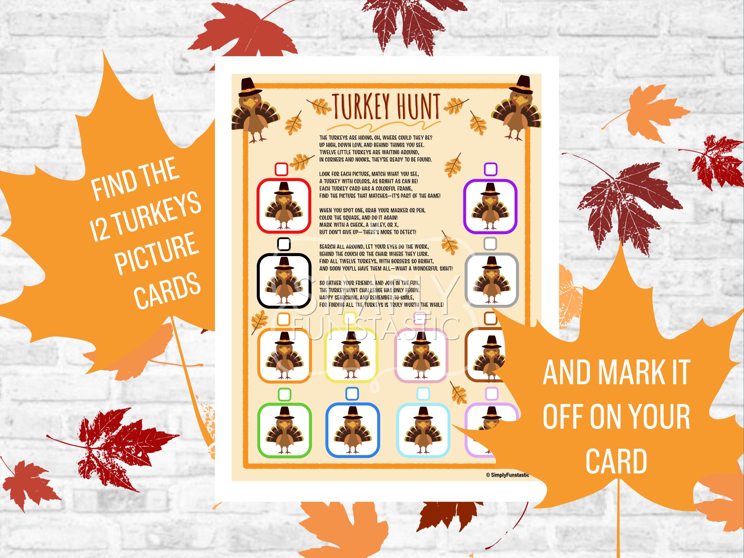 Thanksgiving Turkey Hunt Game for Kids, Printable Children Turkey ...