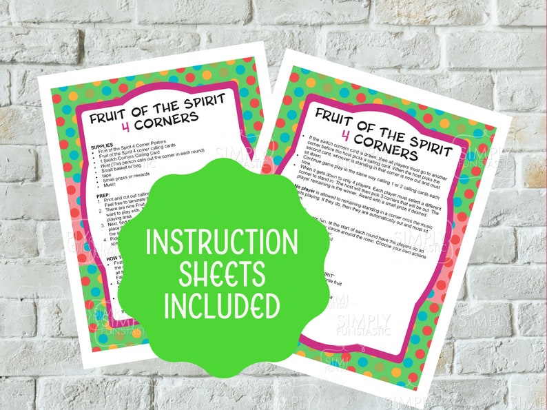 Fruit of the Spirit 4 Corners Game: Printable Church Activity (PDF ...