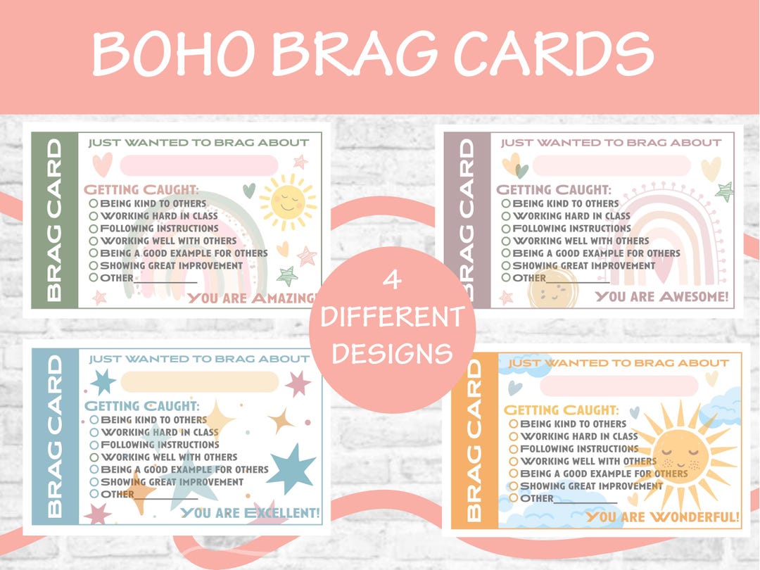 Boho Brag Cards for Preschool Kindergarten Elementary, Teacher Note ...