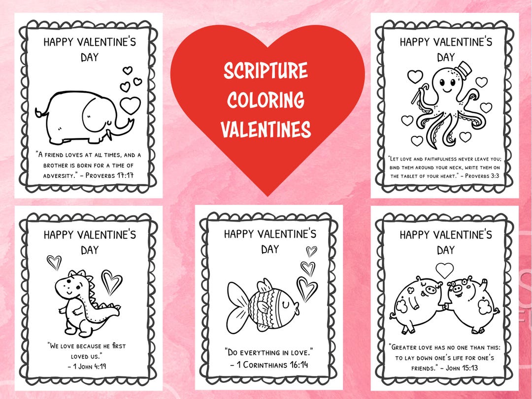 Valentine's Day Scripture Coloring Cards for Kids (PDF Pattern) - Etsy