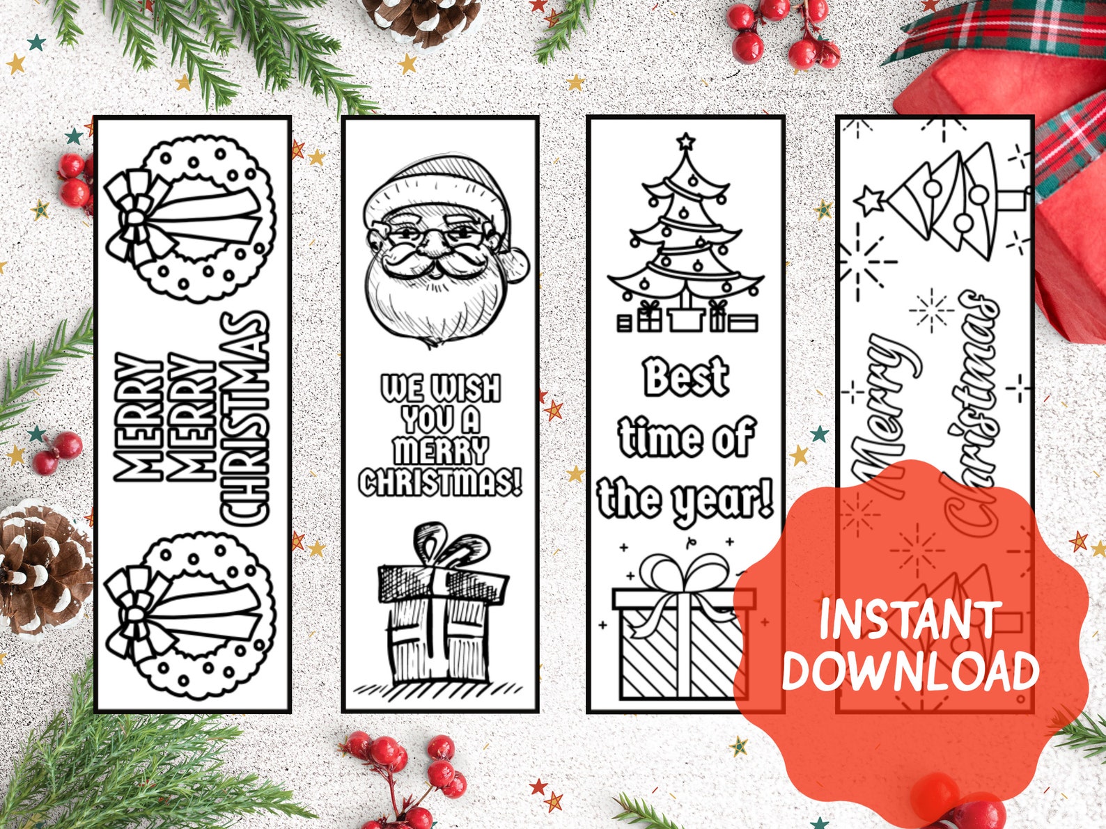 Christmas Color Your Own Bookmarks Set of 12 Instant Download and Print ...