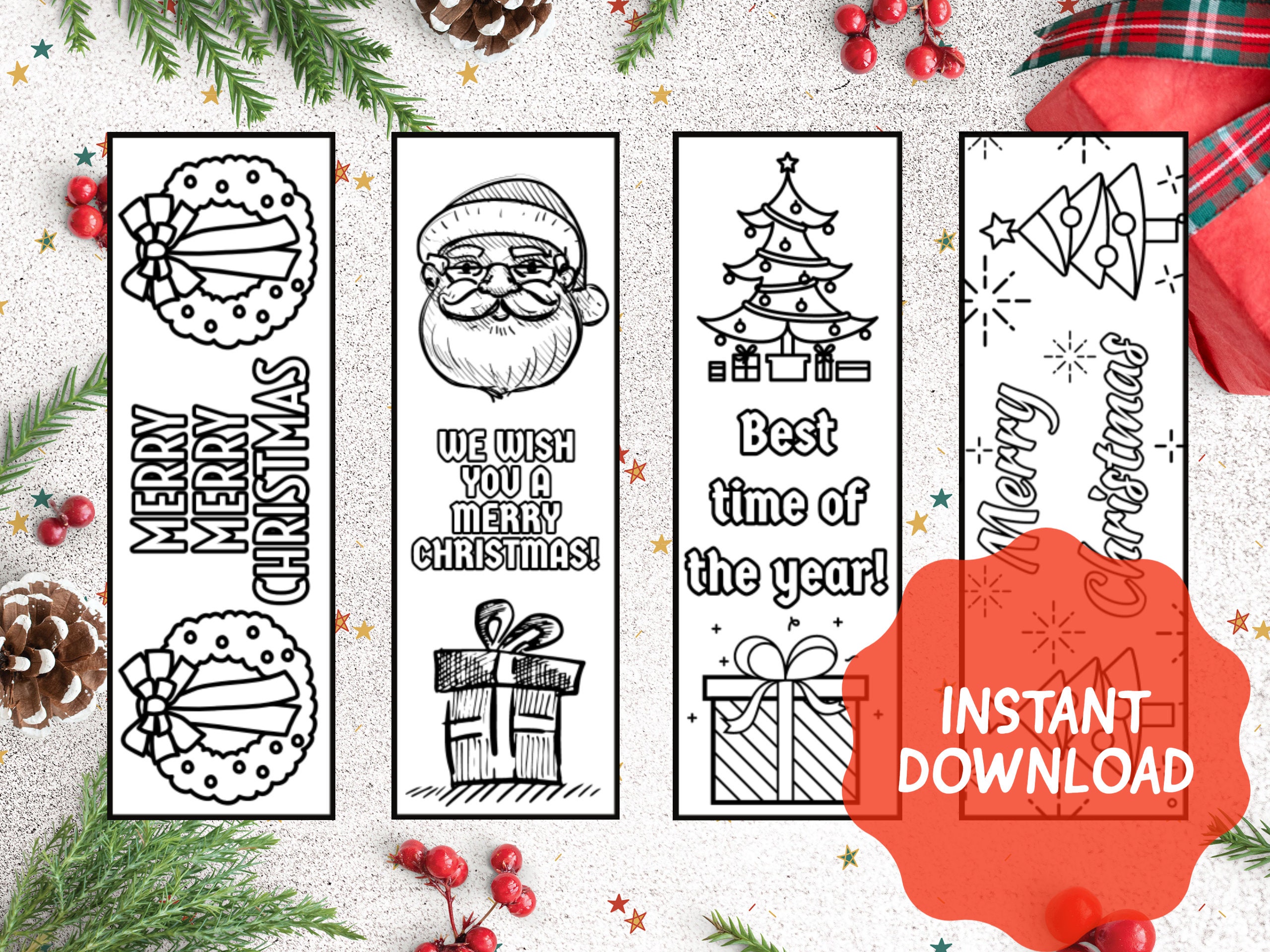 Christmas Color Your Own Bookmarks Set of 12 Instant Download and Print ...