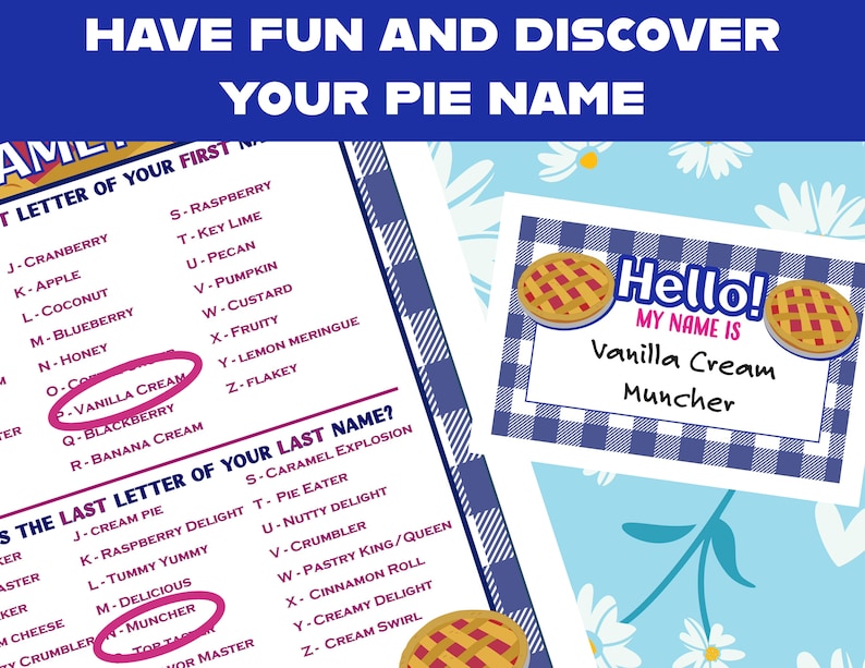 What is Your Pie Name? | Pie Game | Pie Name Tag | Pie Game Printable ...