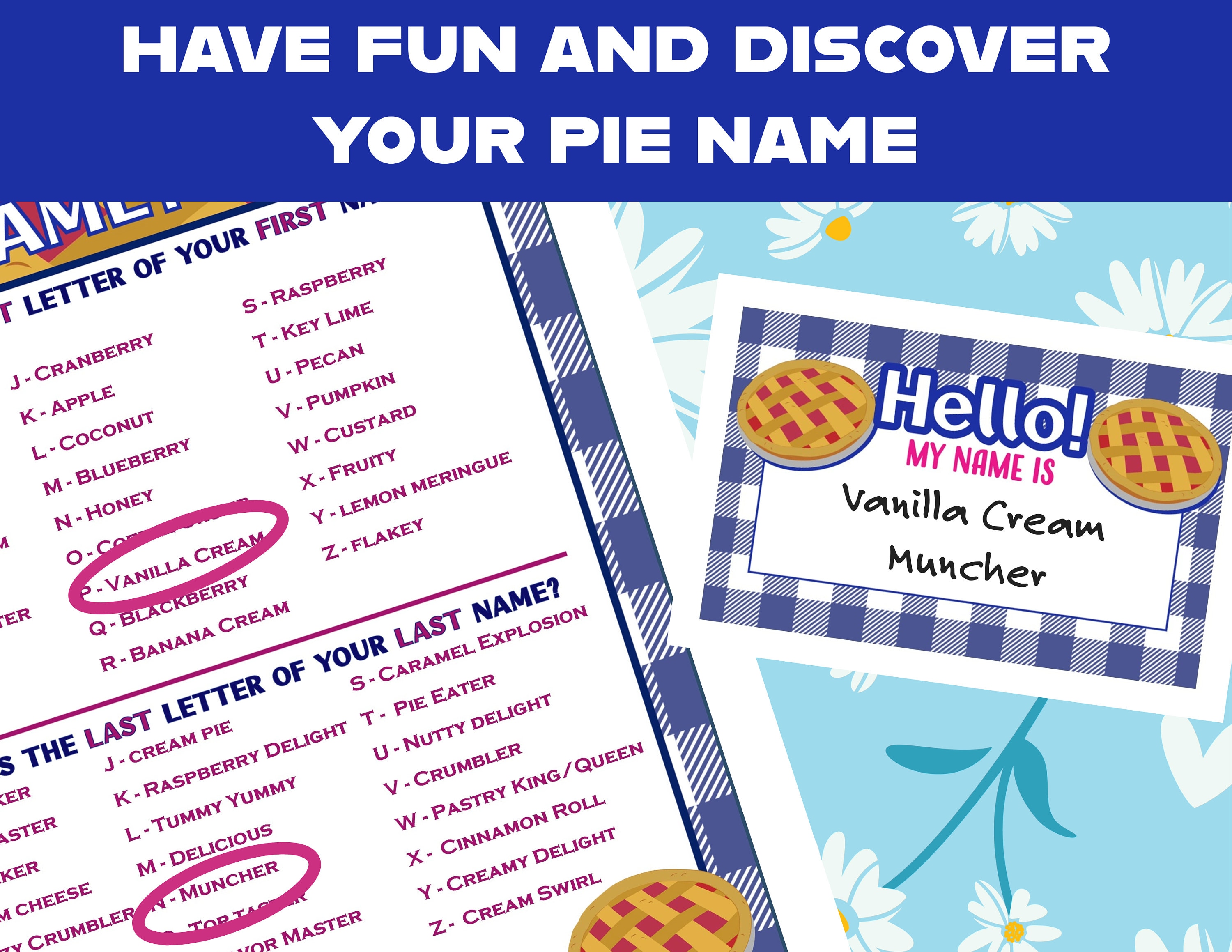 What is Your Pie Name? | Pie Game | Pie Name Tag | Pie Game Printable ...