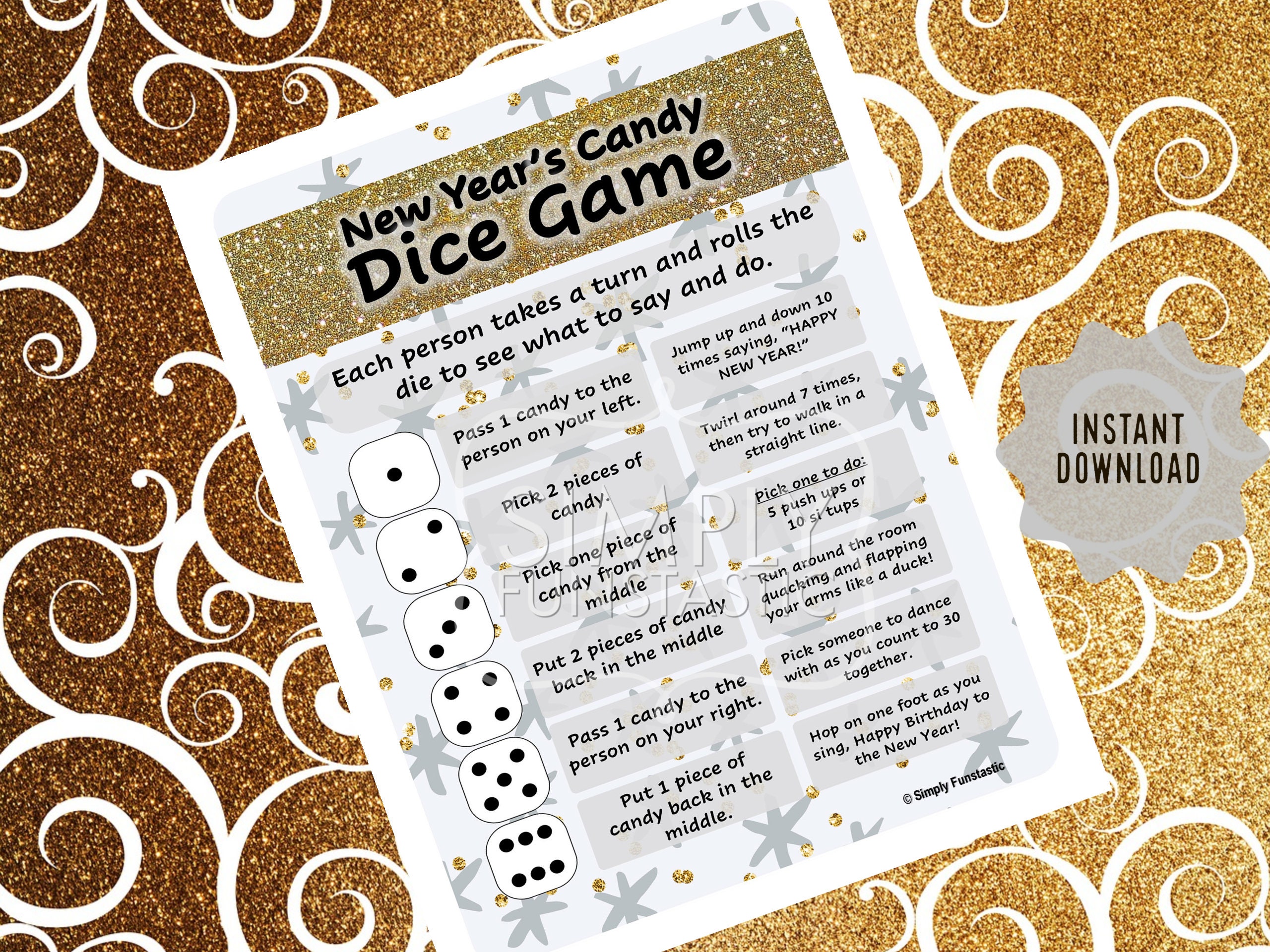 New Year's Dice Game Printable, Dice Game New Year’s Eve, New Year’s ...