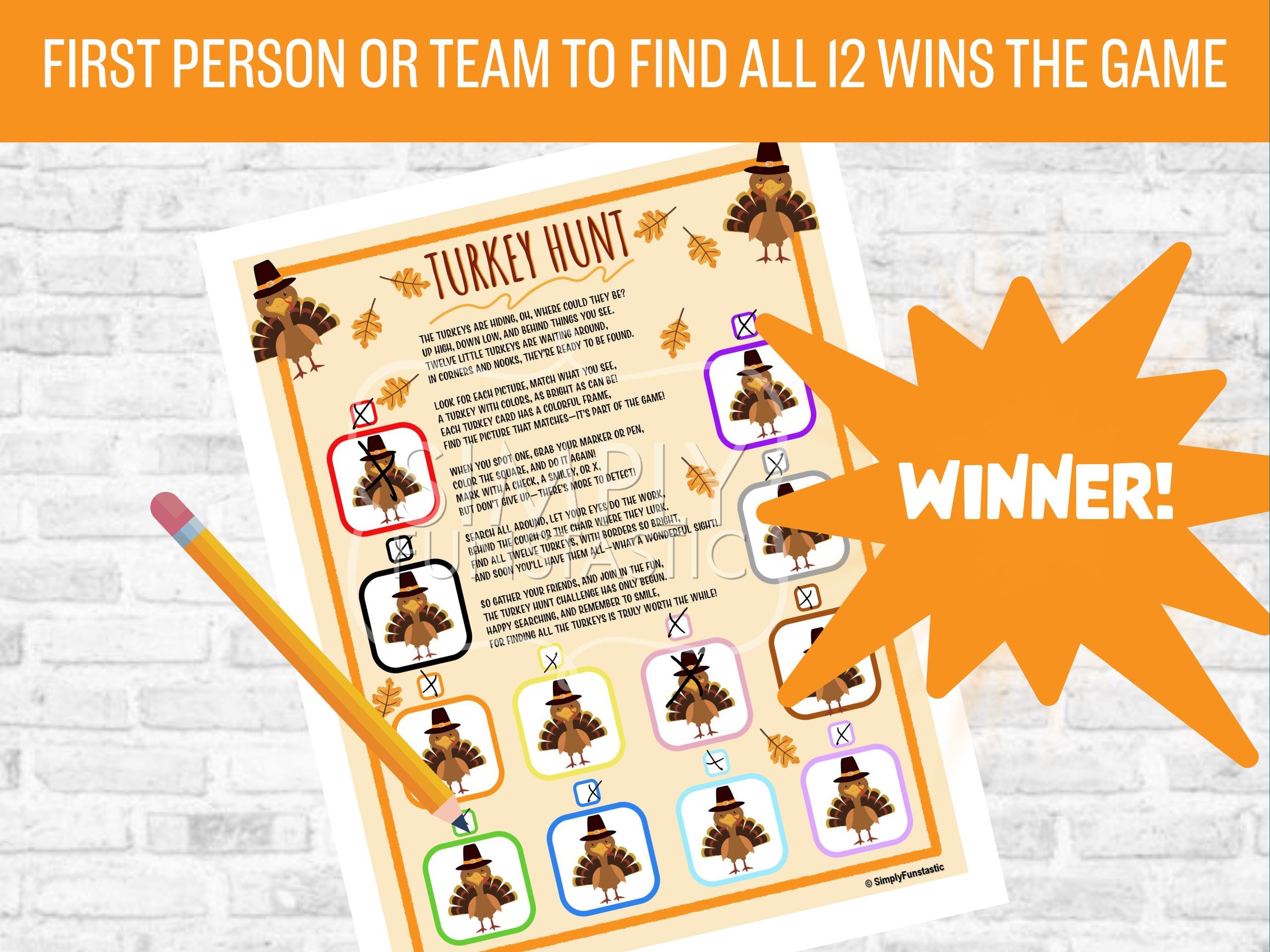 Thanksgiving Turkey Hunt Game for Kids, Printable Children Turkey ...