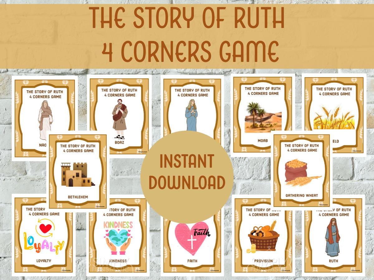 Story of Ruth 4 Corners Game Religious Teaching Aid, Printable Church ...