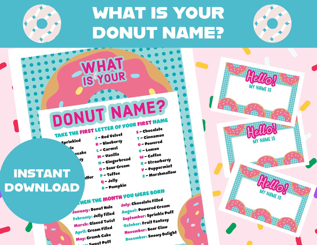 What is Your Donut Name Donut Game Donut Name Tag Donut - Etsy