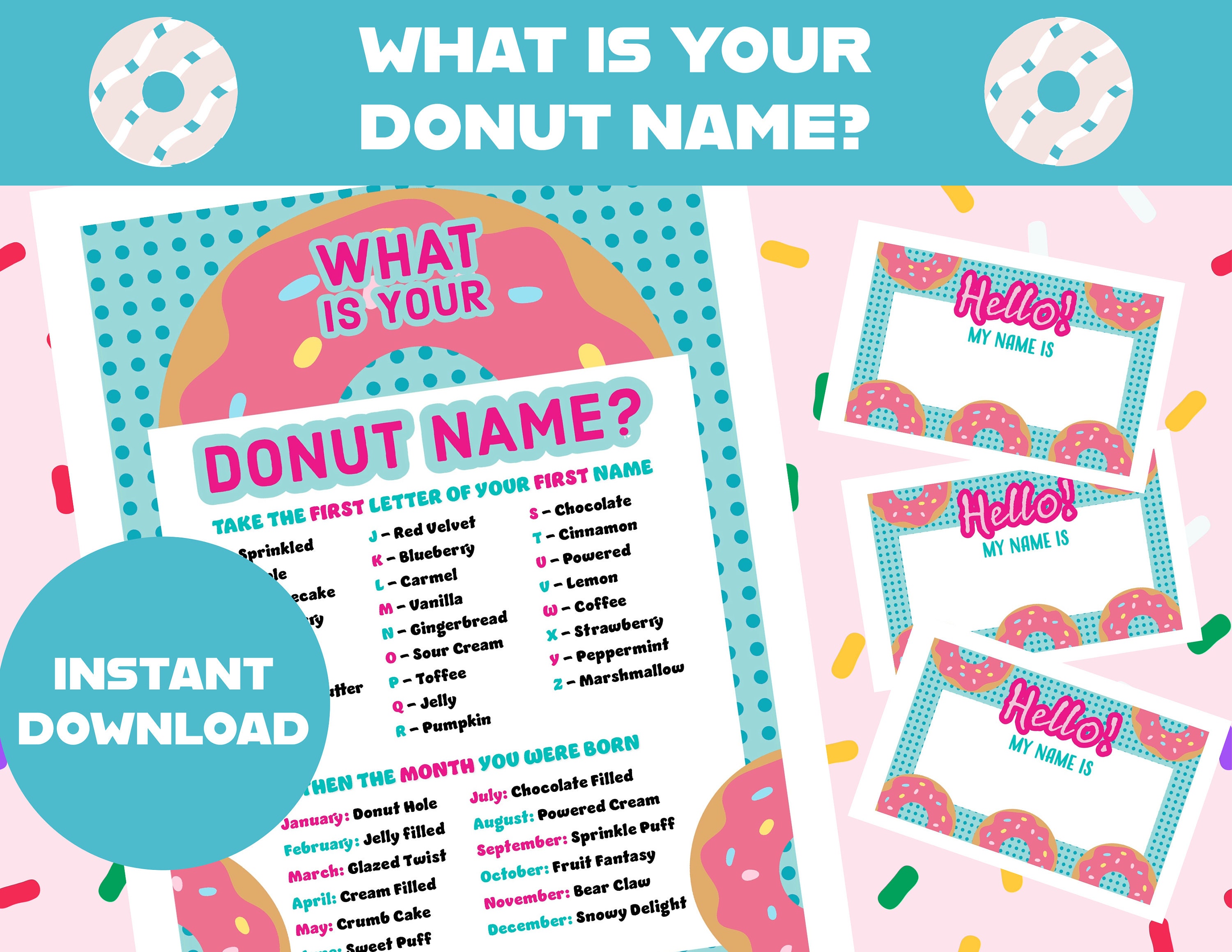 What is Your Donut Name Donut Game Donut Name Tag Donut - Etsy