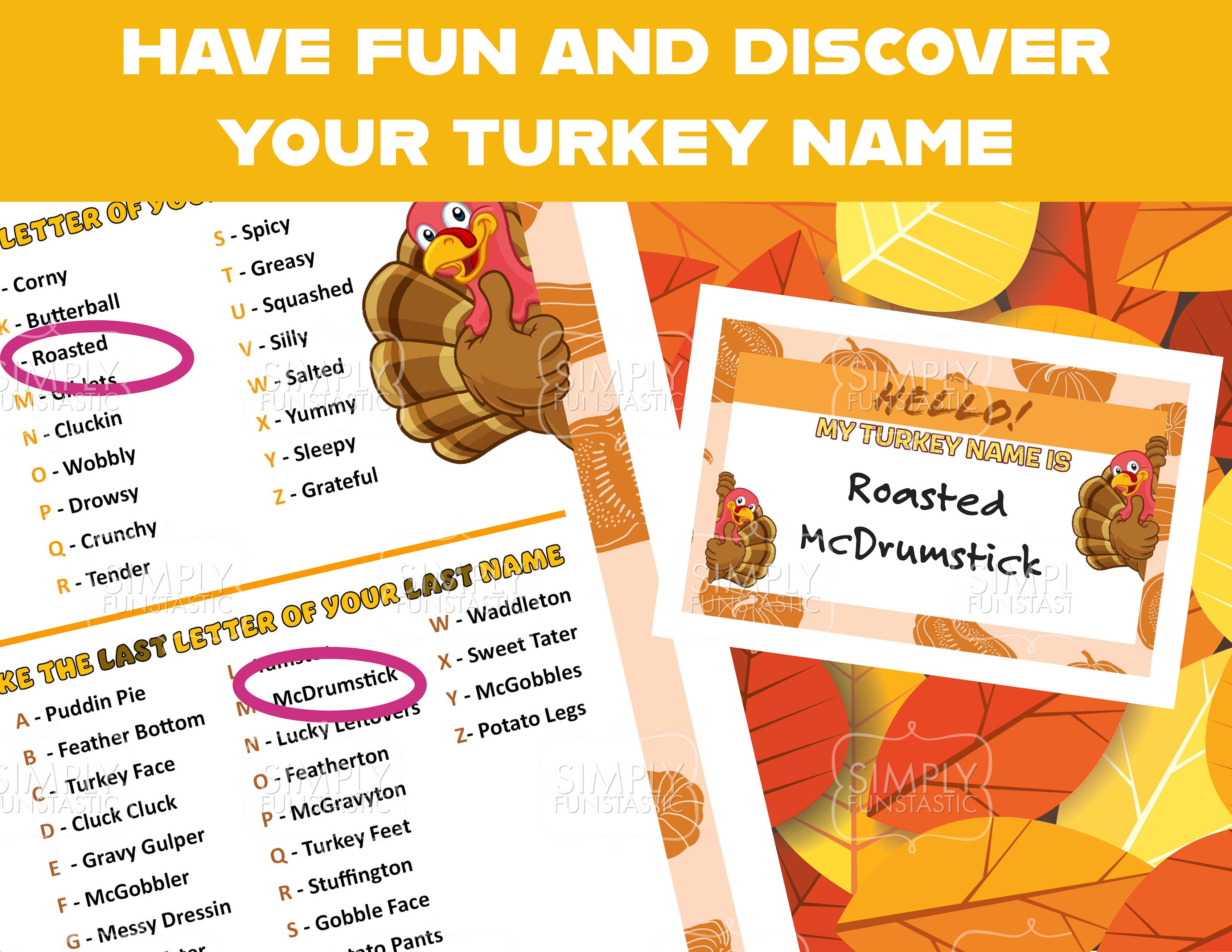 Turkey Name Game, Thanksgiving Printable Game, Thanksgiving Dinner Game ...