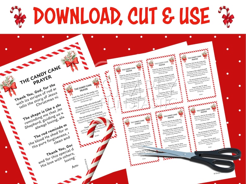 Candy Cane Prayer, Candy Cane Holder, Christmas Favor, Candy Cane Poem ...