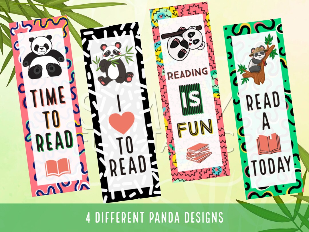 Panda Reading Bookmarks Set of 4 | Animal Bookmarks | Panda Bear Prints ...