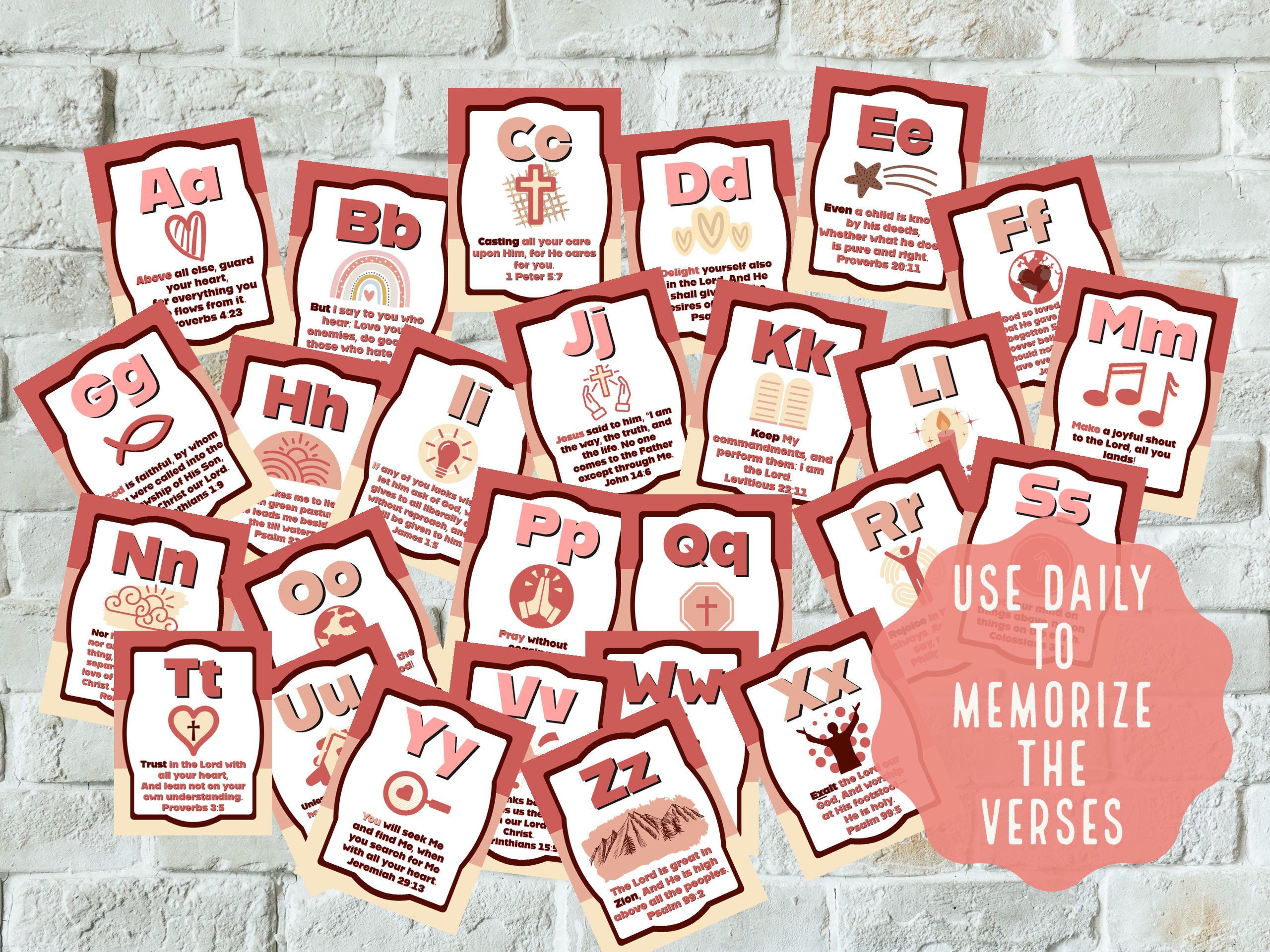 ABC Bible Verse Flashcards: Printable Scripture Alphabet Set (digital ...
