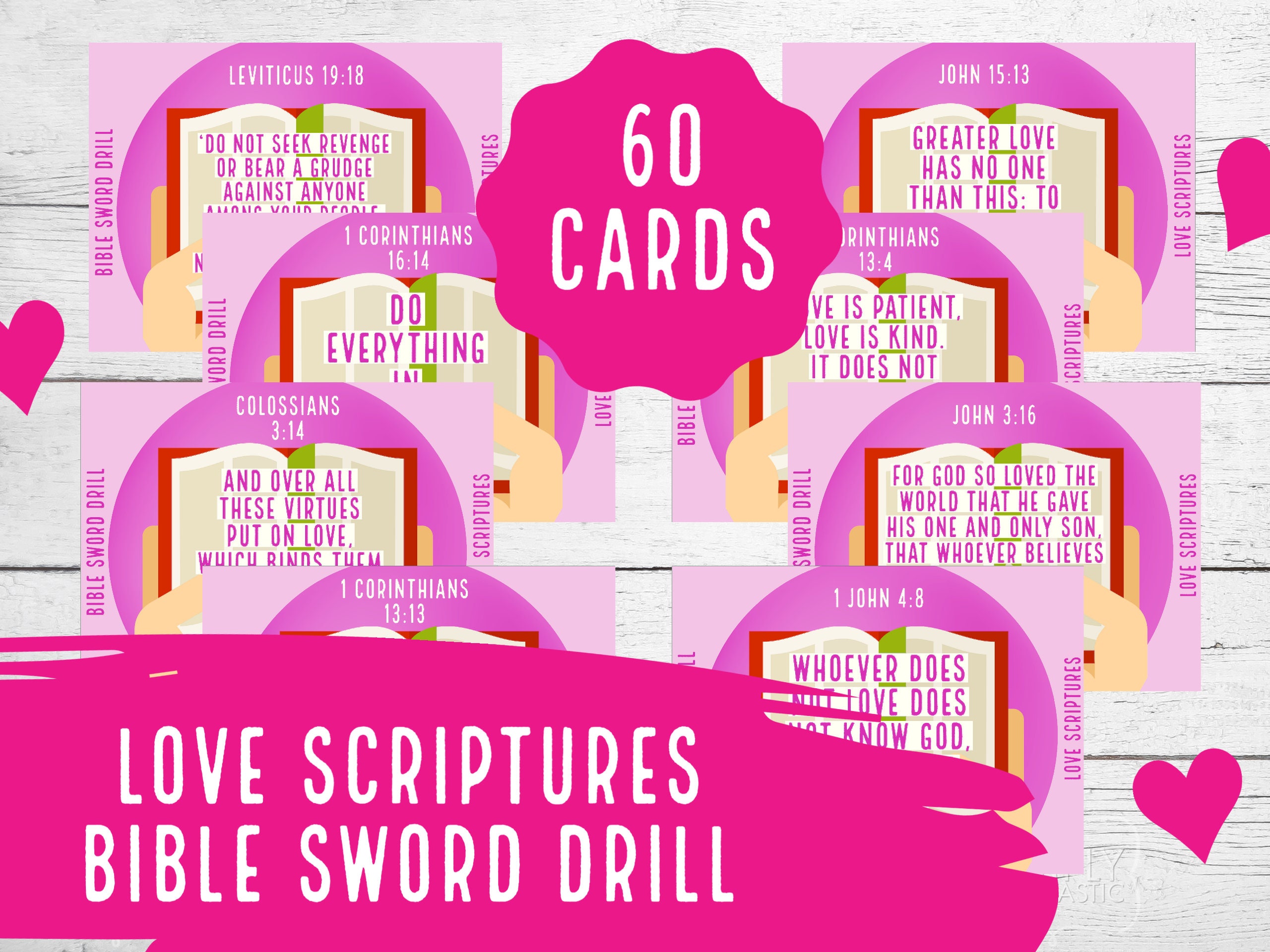 Love Scriptures Bible Sword Drill Game Scripture Hunt 60 Verse Cards ...