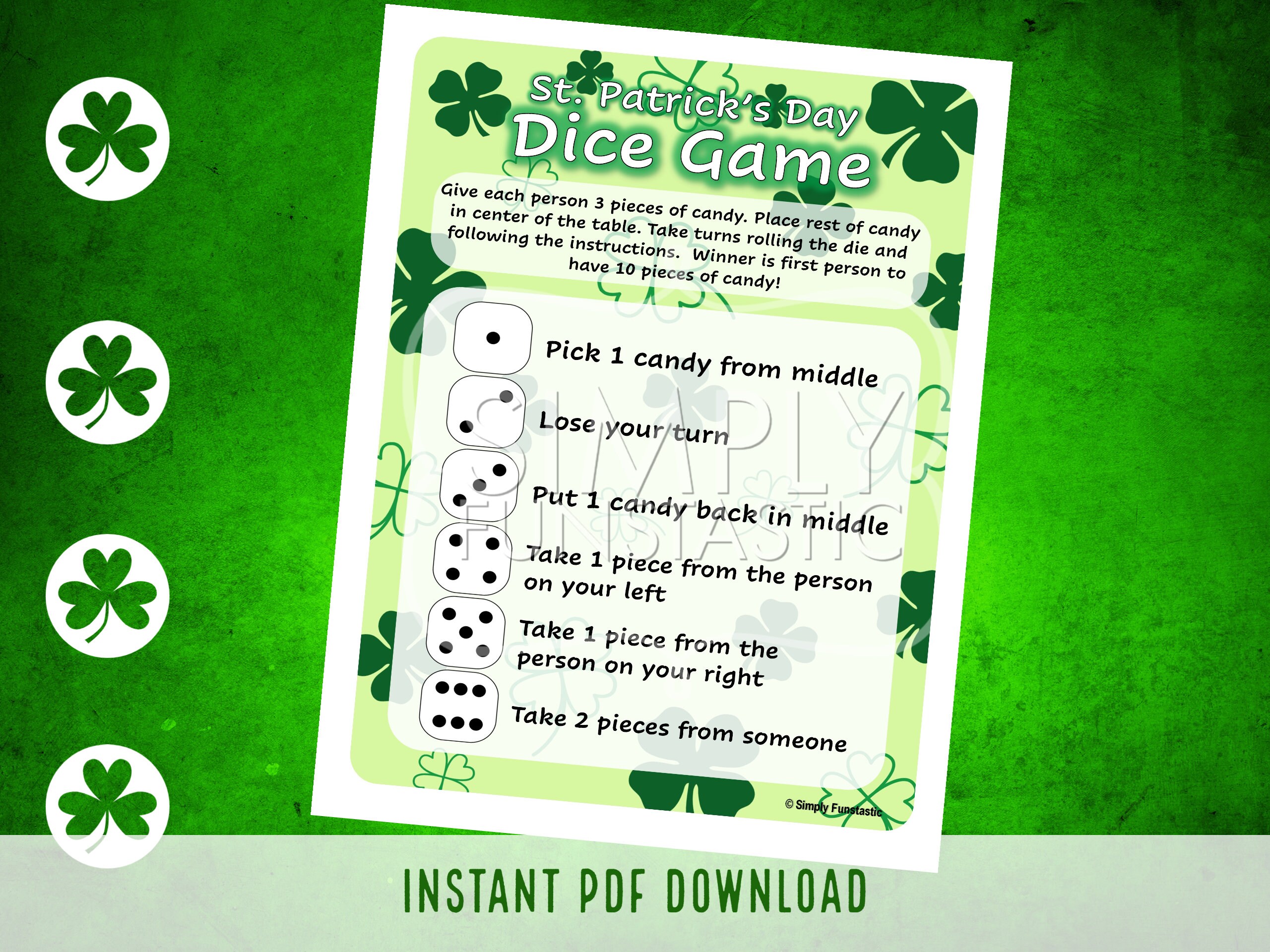 St. Patrick's Day Candy Dice Game Printable | Instant Download | Print ...