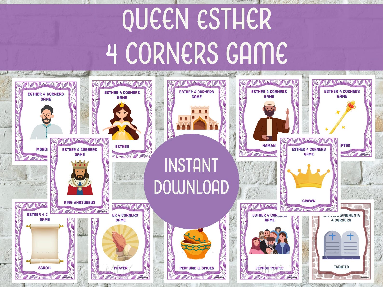 Queen Esther 4 Corners Game: Bible Story Activity (printable) Bible ...