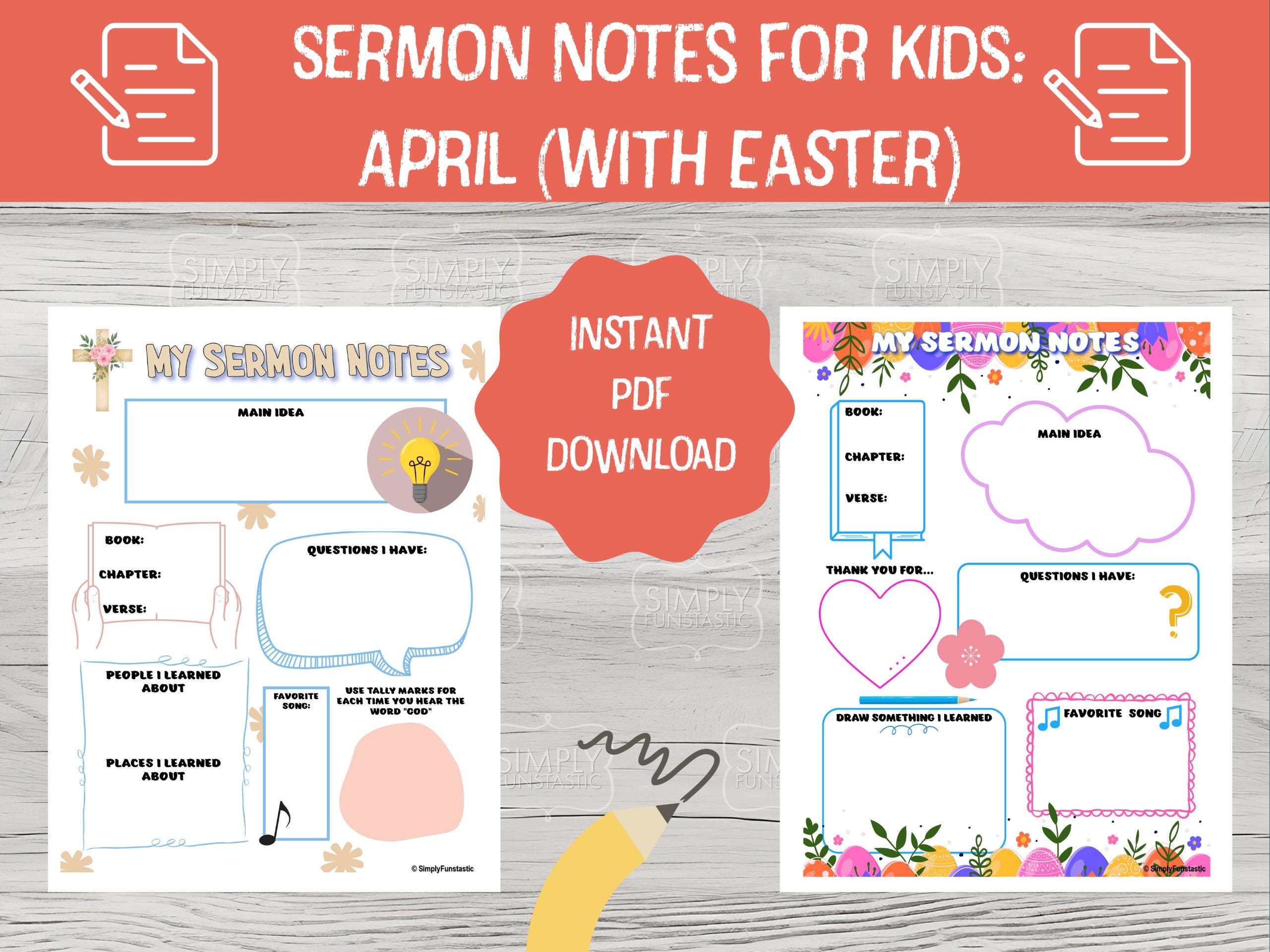 Kids' Sermon Notes: Easter Bible Study Printable (april) - Etsy