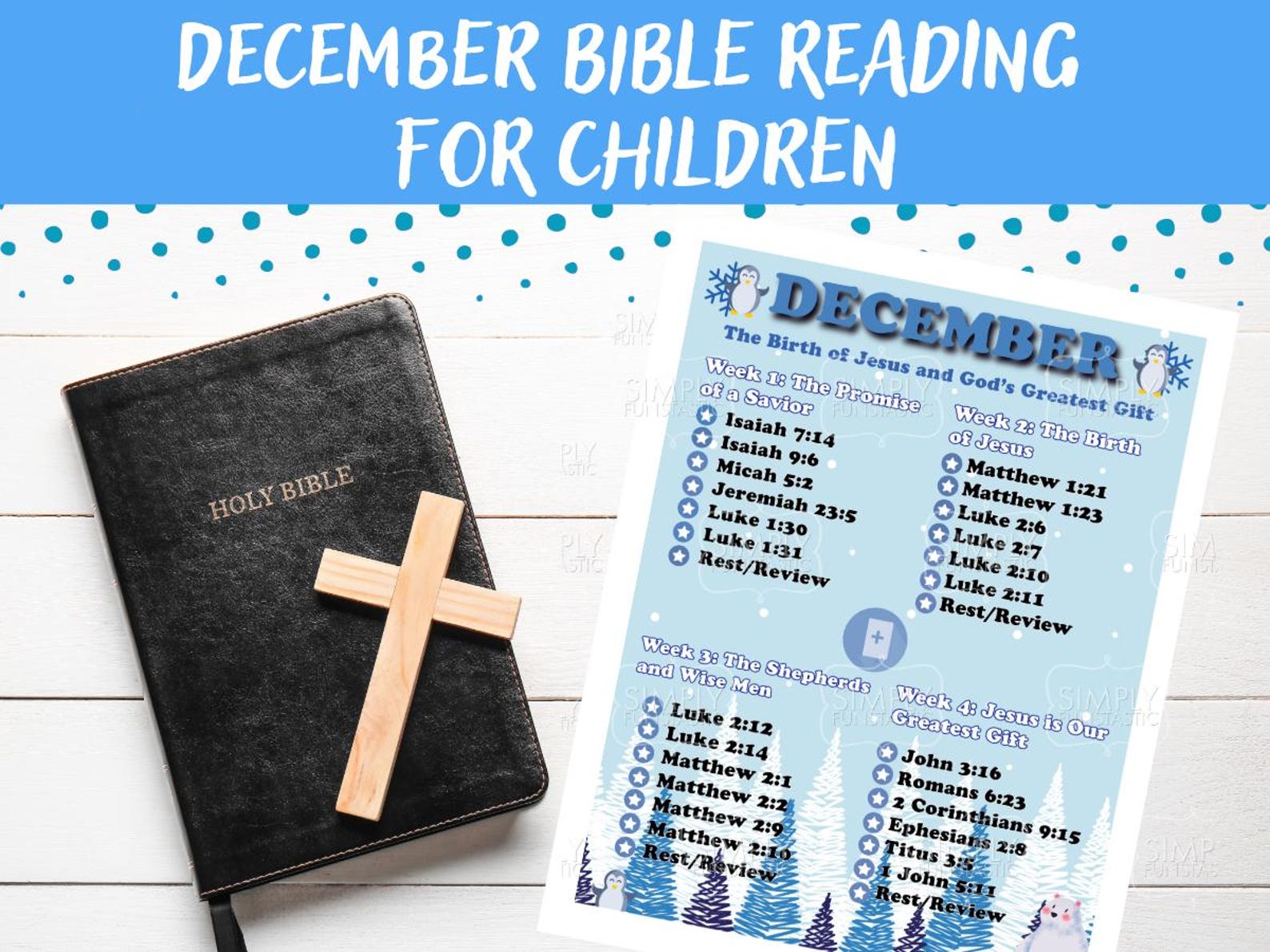 December Kids' Bible Reading Plan: Christmas Scripture Chart (digital ...