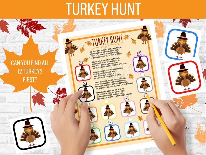 Thanksgiving Turkey Hunt Game for Kids, Printable Children Turkey ...