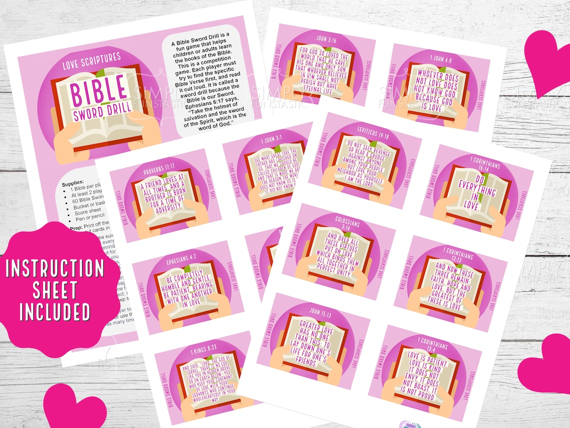 Love Scriptures Bible Sword Drill Game Scripture Hunt 60 Verse Cards ...
