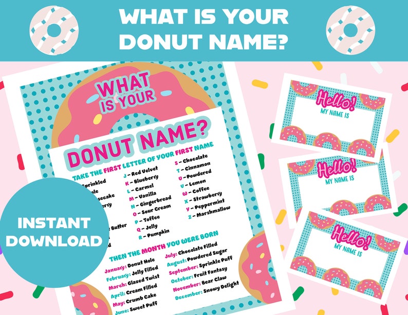 What is Your Donut Name? | Donut Game | Donut Name Tag | Donut Game ...