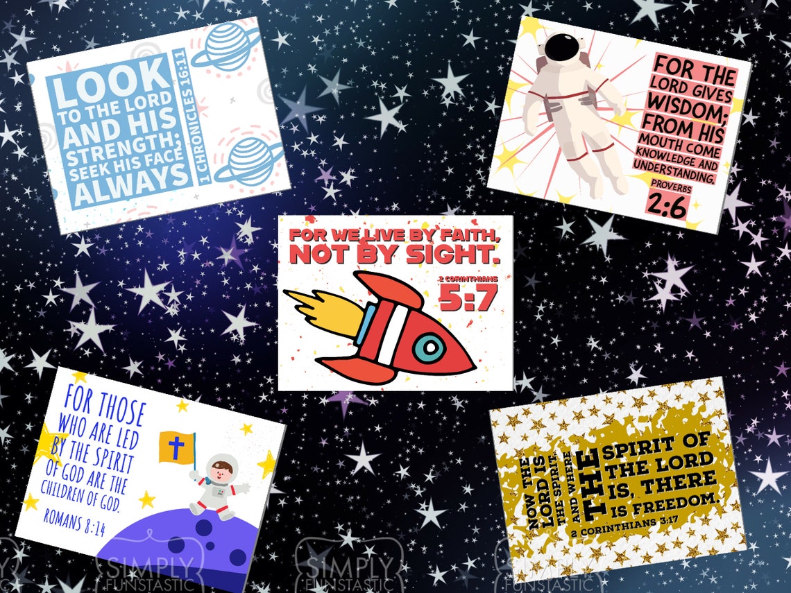 30 Outer Space Kids Scripture Cards children's Memory Verse Cards Bible ...