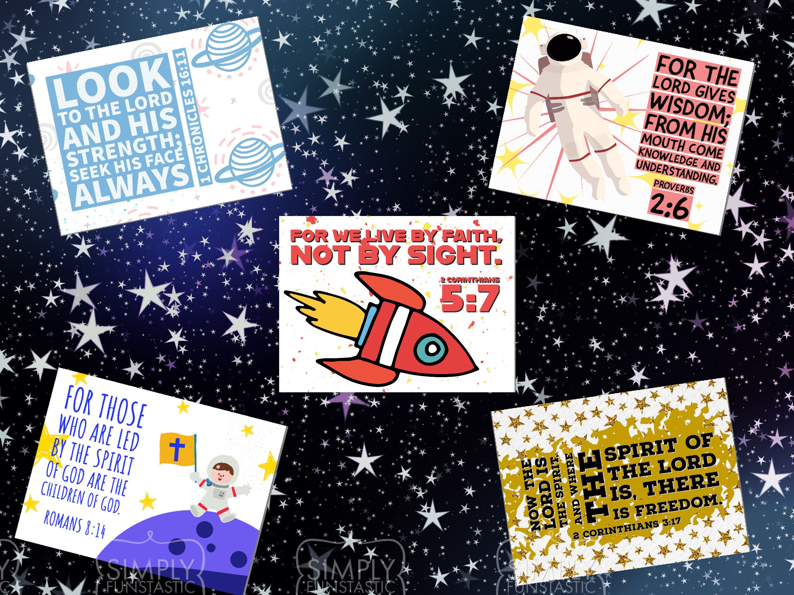 30 Outer Space Kids Scripture Cards children's Memory Verse Cards Bible ...