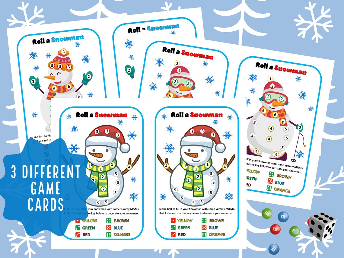 Roll A Snowman Dice Game Printable Christmas Game Winter Game winter ...