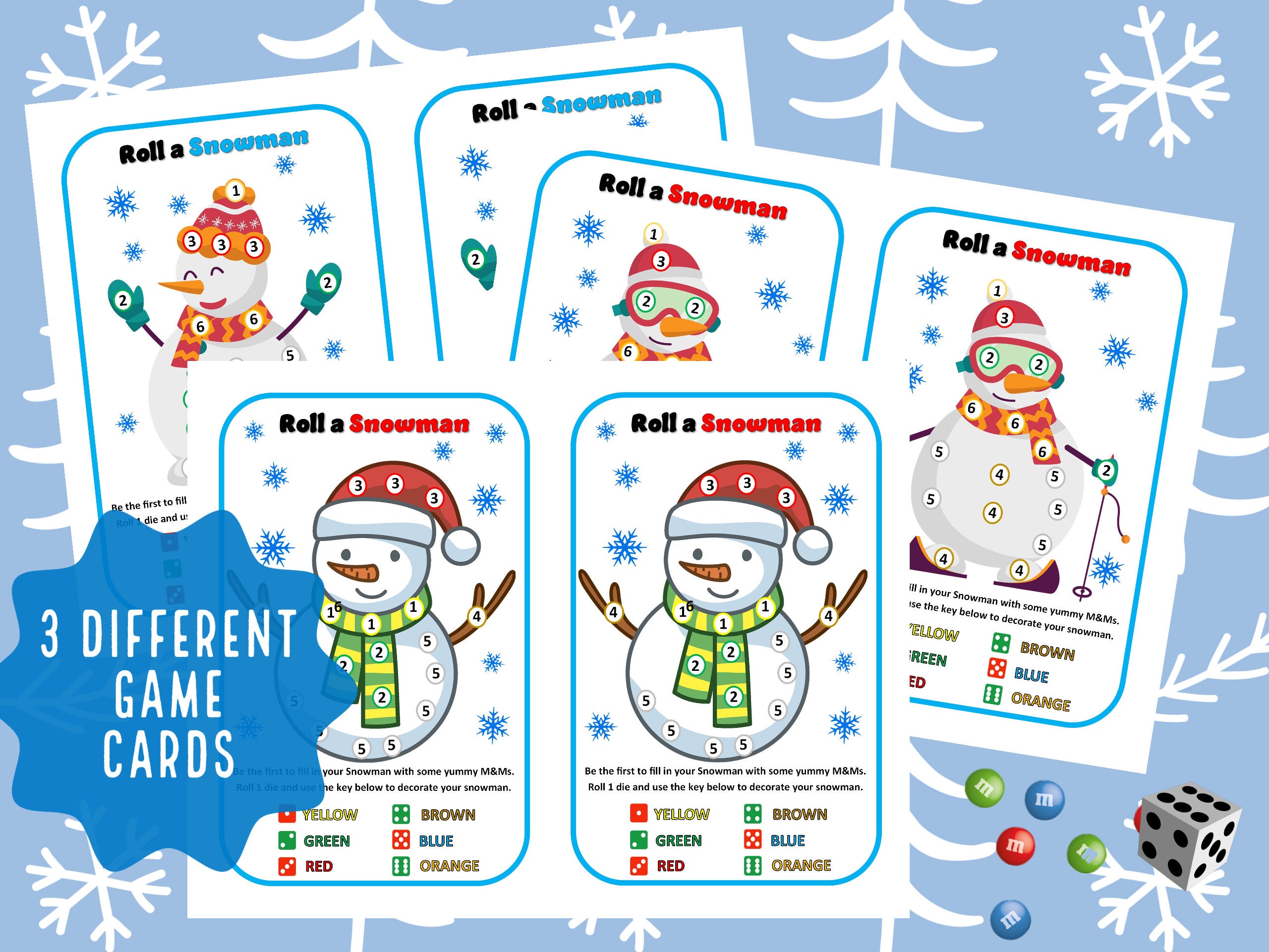Roll A Snowman Dice Game Printable Christmas Game Winter Game winter ...